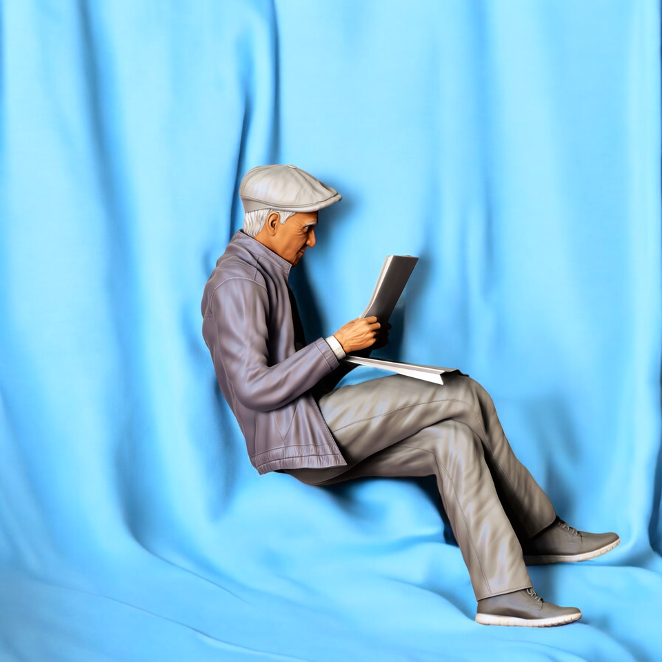 Old Man Seated on Bench Figure 3D Resin Printed Unpainted Diorama Model ...