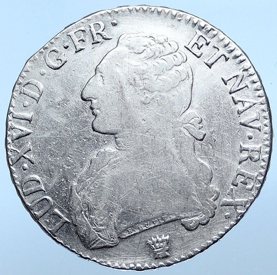 1790 I FRANCE King LOUIS XVI Silver Antique OLD Vintage French ECU Coin ...