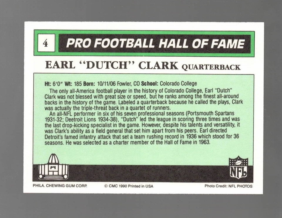 1990 Swell Greats #4 Earl "Dutch" Clark NM/Mint | eBay