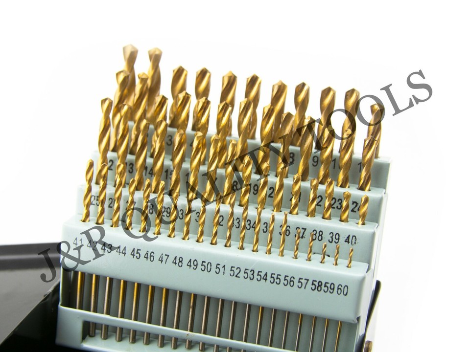 60 Piece Pc Titanium Nitride Coated Numbered Drill Bit Set #1-#60 (0. ...