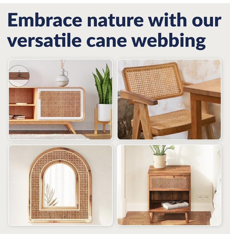 14" Width Natural Rattan Cane Webbing 3.3Ft - Versatile Woven Open ...