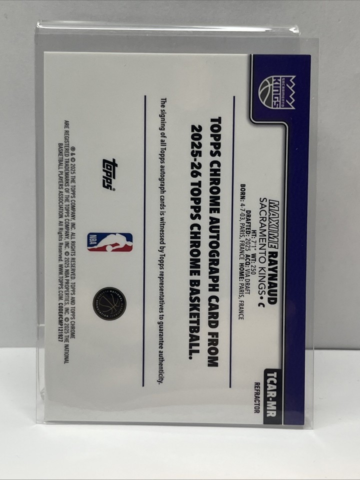 2025 Topps Chrome - Maxime Raynaud - RC Rookie Auto - Refractor On-Card ...