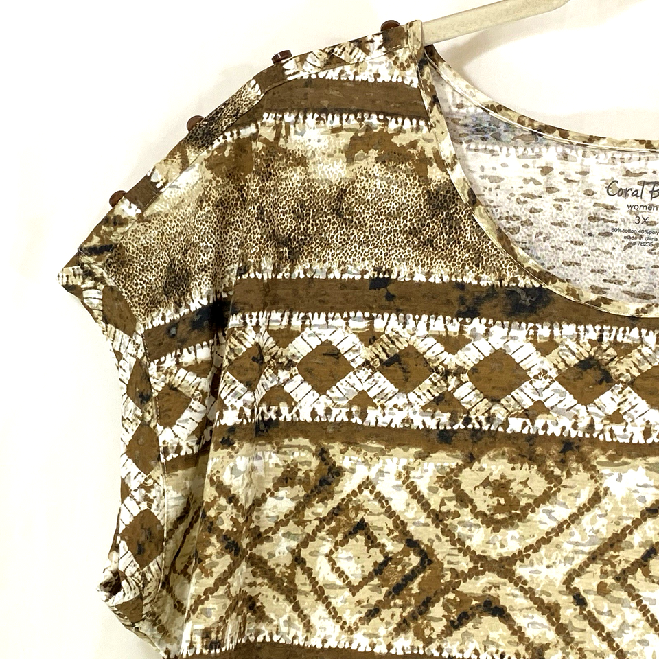 Coral Bay Top Woman 3X Short Cap Sleeves Scoop Neck Button Detail on ...