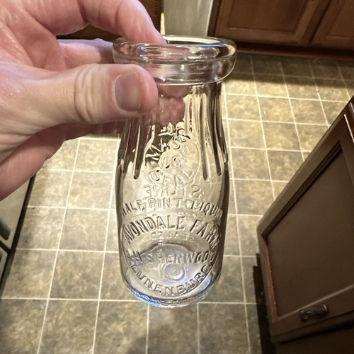 Avondale Farm A. H. Sherwood Embossed Half Pint Milk Bottle Lunenburg ...