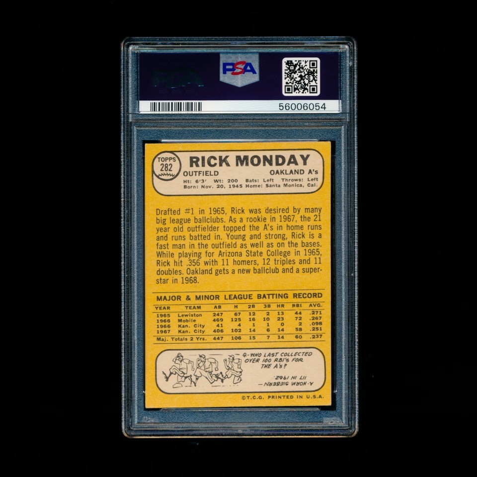 RICK MONDAY 1968 Topps #282 PSA 4 VG-EX SET BREAK - A's NICE VINTAGE ...