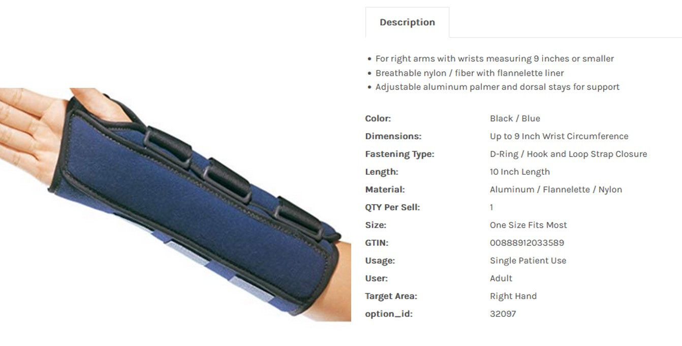 DJO PROCARE Universal WRIST FOREARM SUPPORT Right Hand 79-87050 | eBay