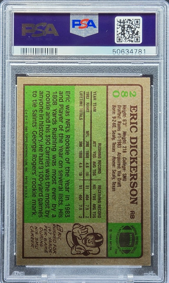 1984 Topps Eric Dickerson ROOKIE RC #280 PSA 9 | eBay