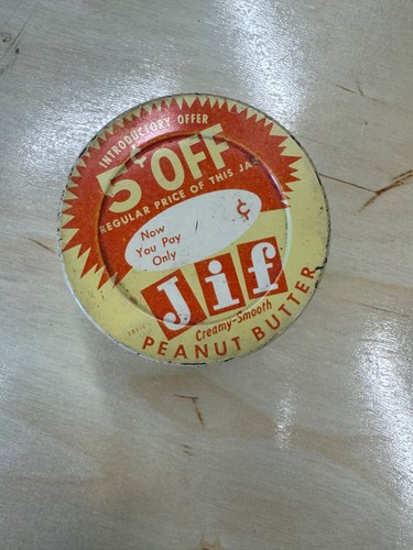 VINTAGE '50s JIF CREAMY-SMOOTH PEANUT BUTTER GLASS JAR W/ ORIGINAL LID ...
