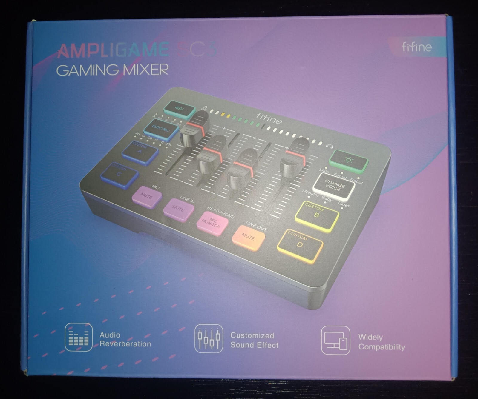 Fifine AmpliGame SC3 Compact Streaming RGB PC Gaming Audio Mixer Black ...