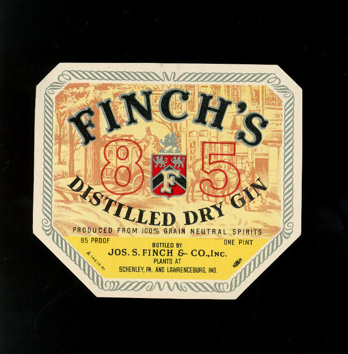 Finch's Distilled Dry Gin Label | eBay