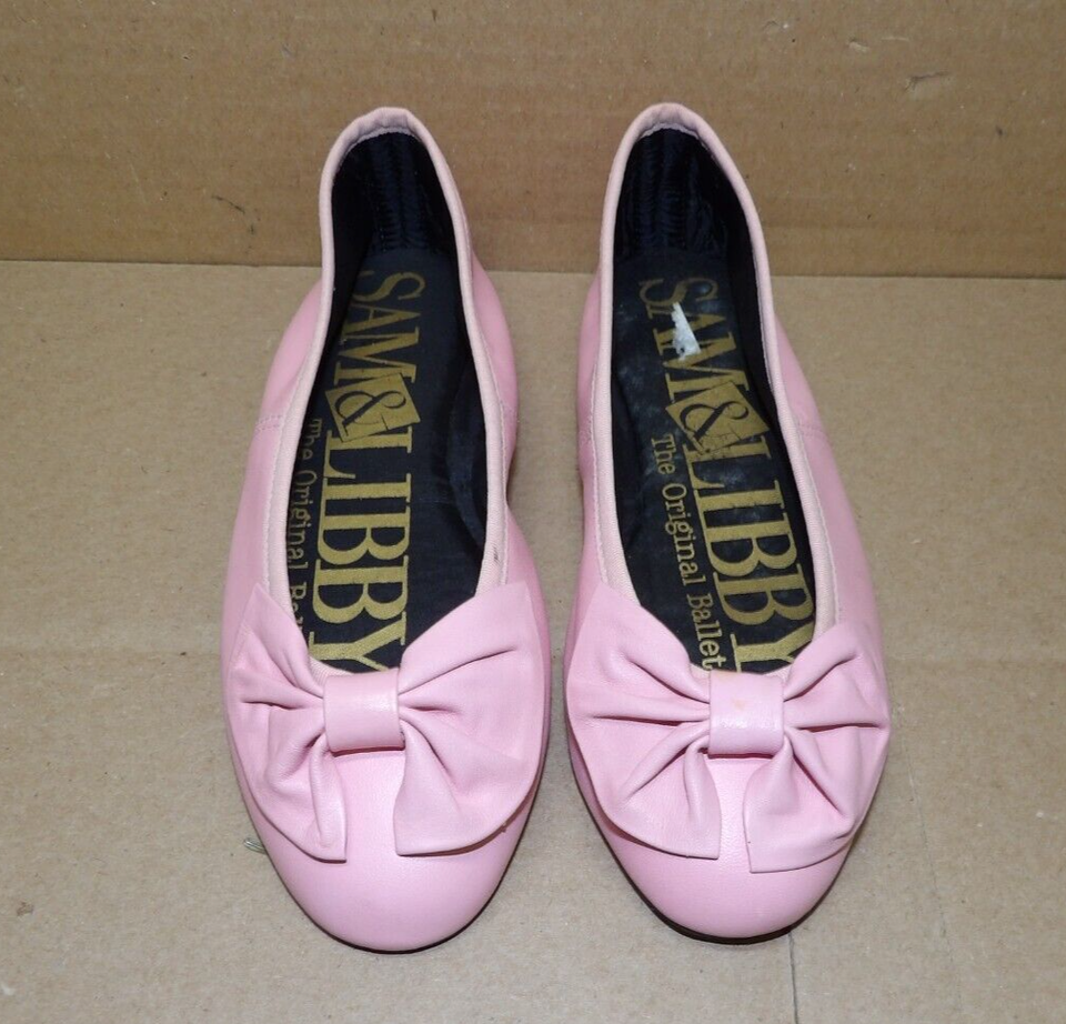 Sam & Libby Ballet Flats Women’s Size 5.5 B Slip On Shoes Pink Leather Bow | eBay