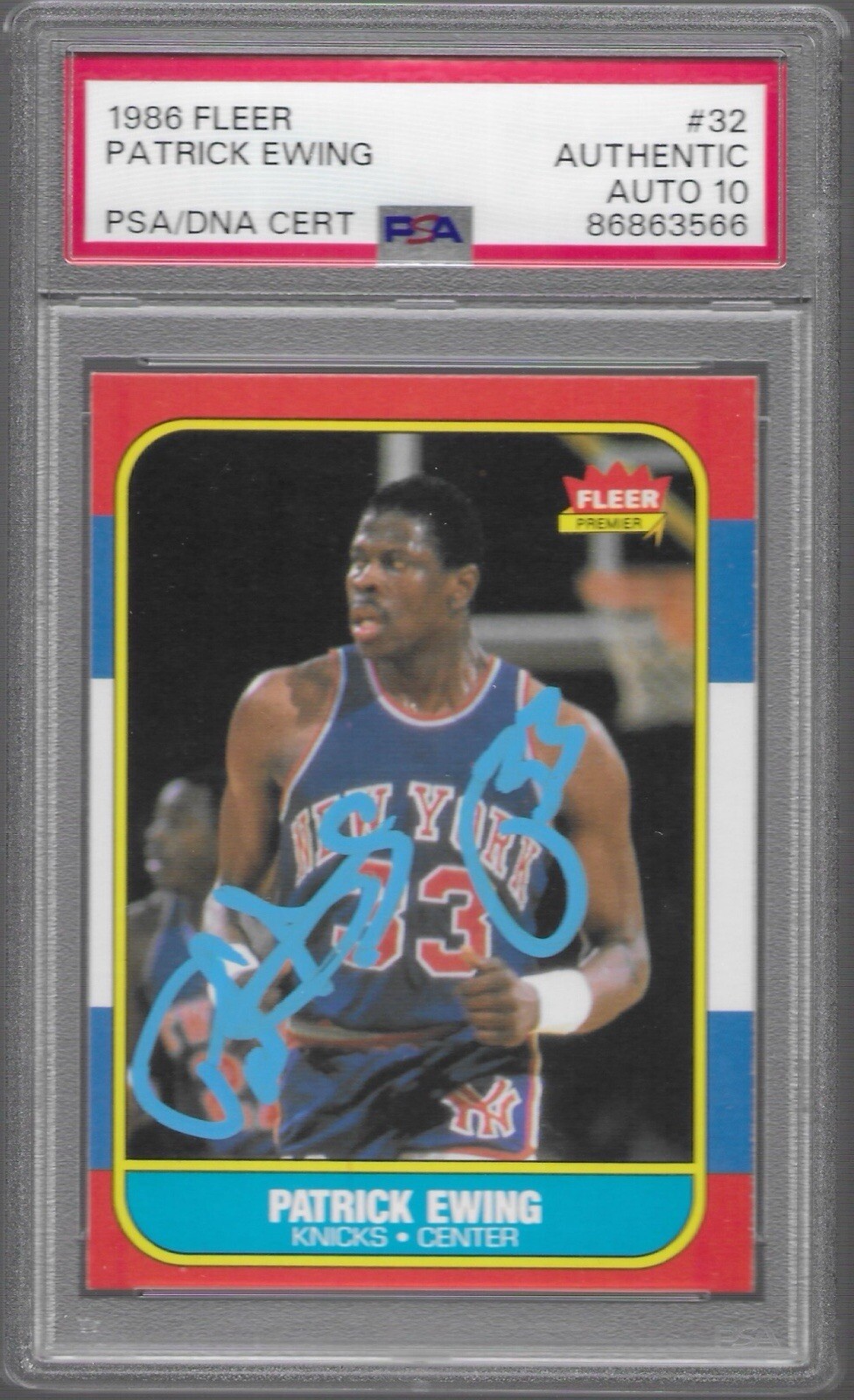 1986 Fleer Basketball Patrick Ewing ROOKIE AUTO DNA 10 AUTO #32 PSA ...