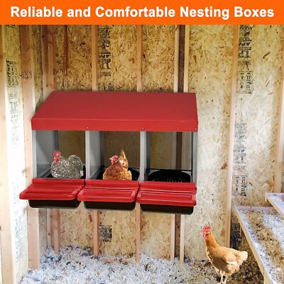 Chicken Hen Nesting Box Laying Nest Boxes 3 Hole Rollout Egg Collection ...
