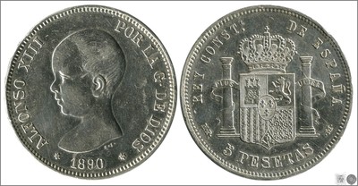 Spain 5 Pesetas 1890 (*18*90) MPM Ag EBC / XF Alfonso XIII 00143 | eBay
