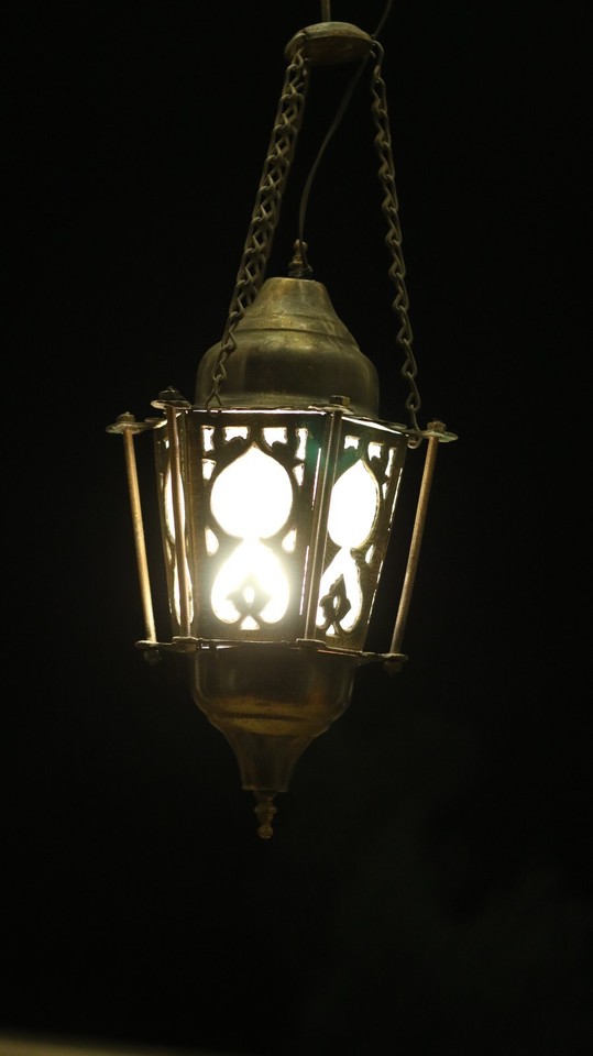 vintage Rare ottoman Brass and Glass Lantern Islamic Mosque Hanging ...