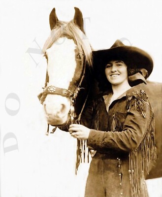 ANTIQUE WESTERN REPRODUCTION 8X10 PHOTOGRAPH PRETTY COWGIRL WITH HORSE ...