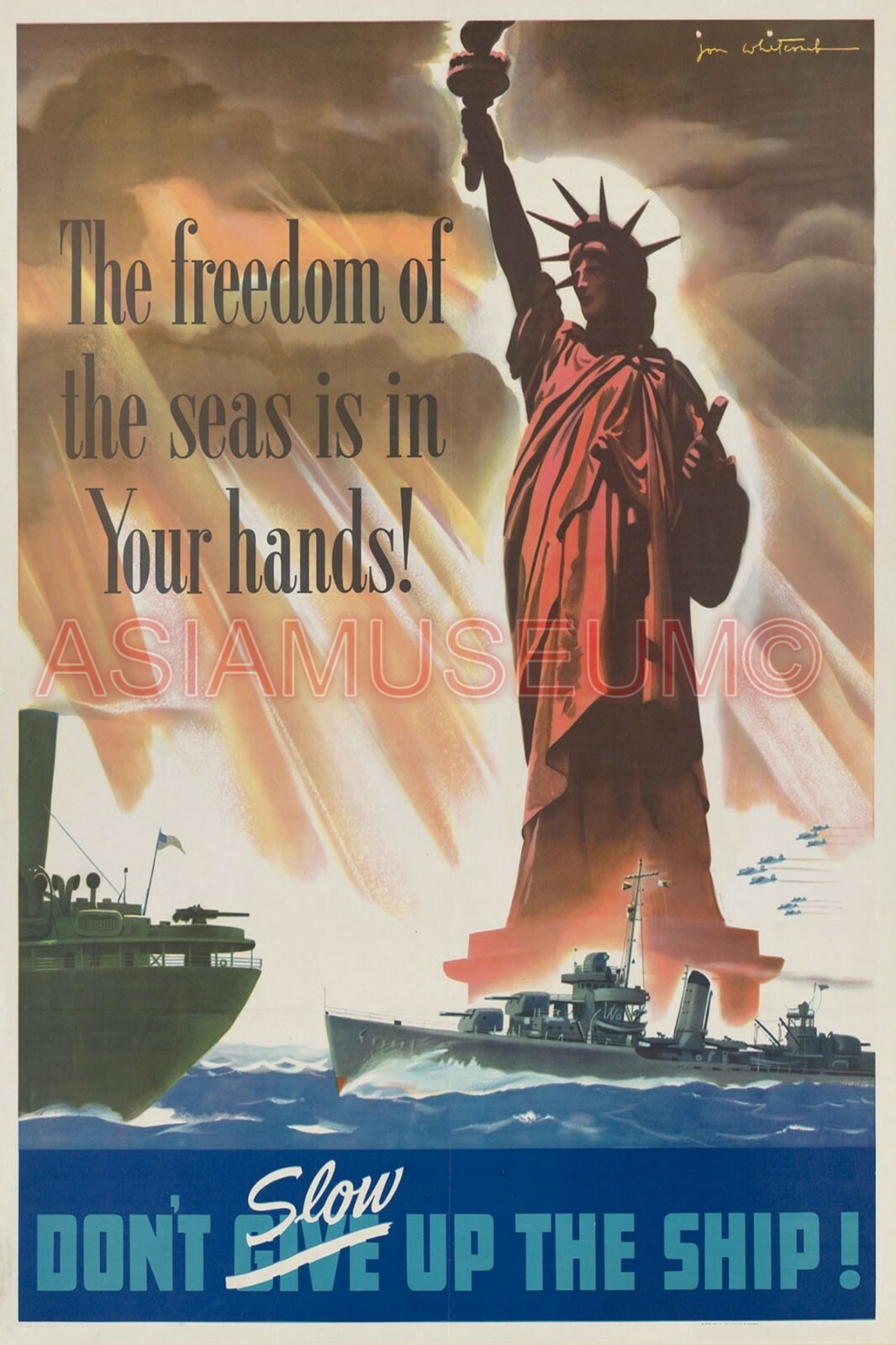 1944 WW2 USA AMERICA STATUE OF LIBERTY WARSHIP BATTLESHIP PROPAGANDA ...