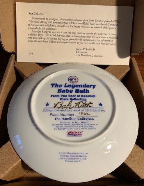 1992 Sports Impressions/Hamilton Collection Babe Ruth 6 1/2 Mini Plate ...
