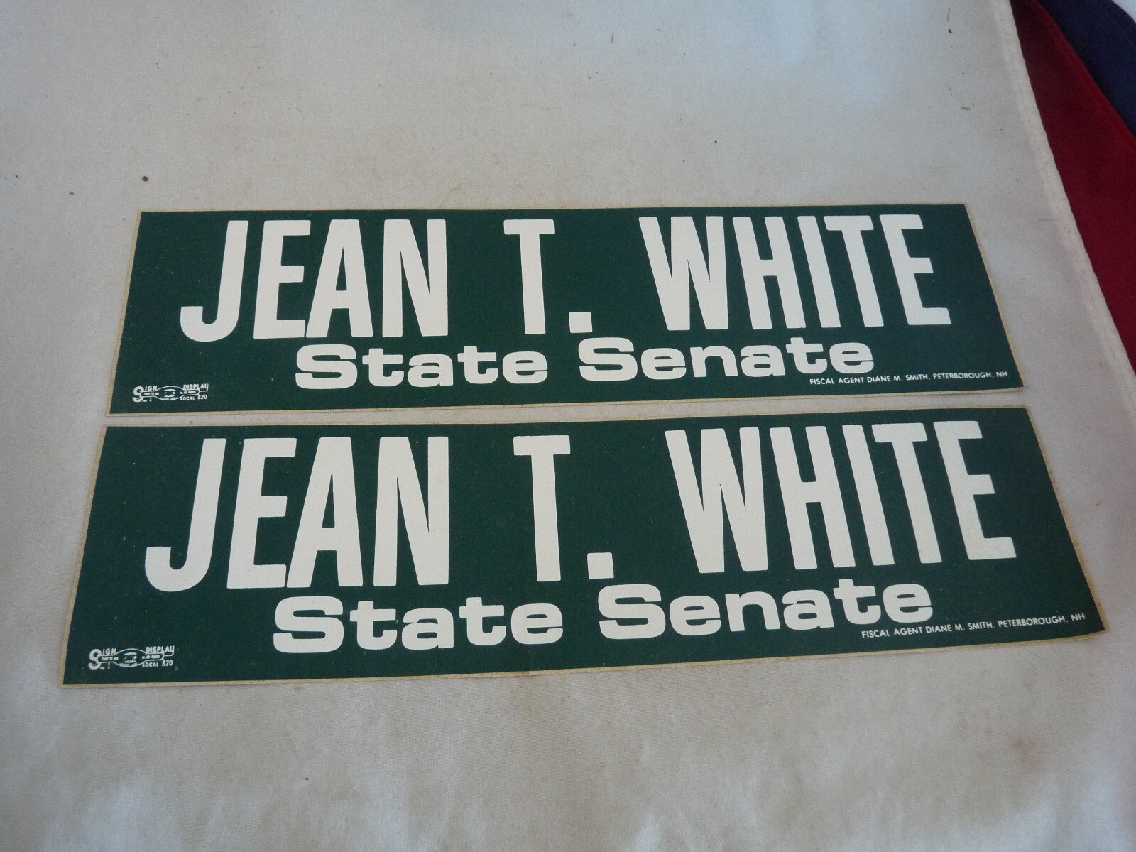 2 Jean White State Senate New hampshire Campaign Bumper Stickers Rindge ...