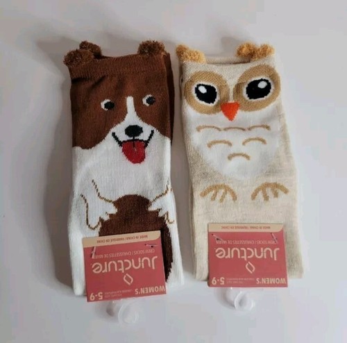 Juncture Womens Shoe Size 5-9 Crew Socks Dog And Owl New! | eBay