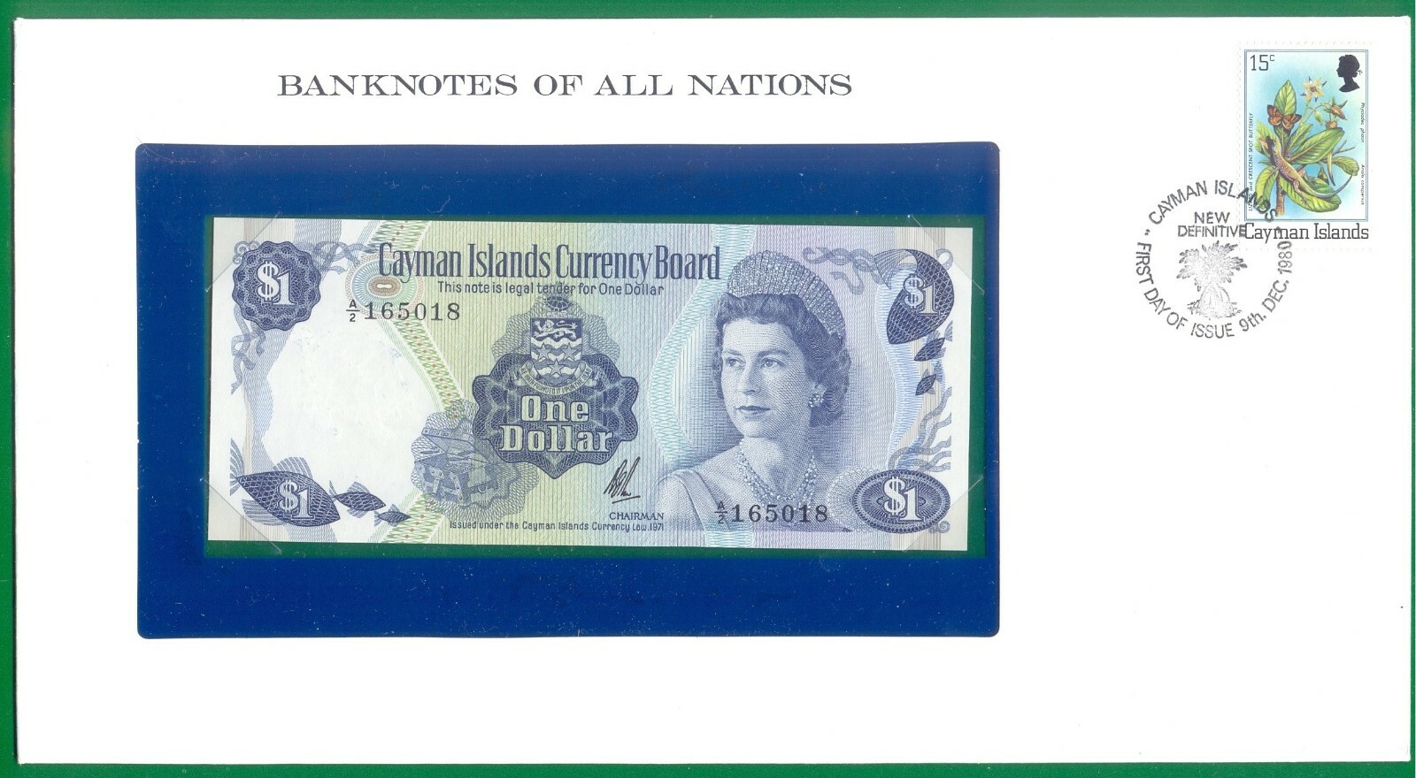 Cayman Islands 1 Dollar L1971 QEII Pref.A/2 P1b BANKNOTES OF ALL NATION ...