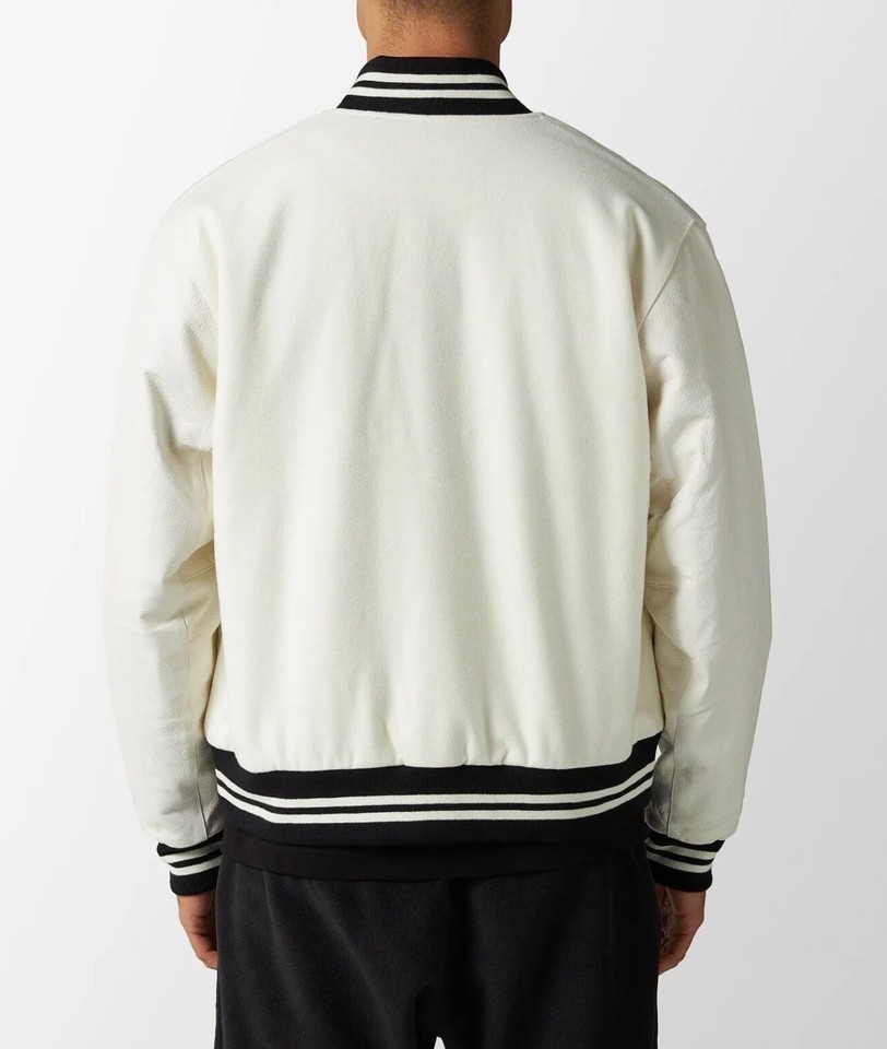 NIKE AUTHENTIC VARSITY JACKET SAIL BLACK FD7845-133 Sz M leather NWT ...