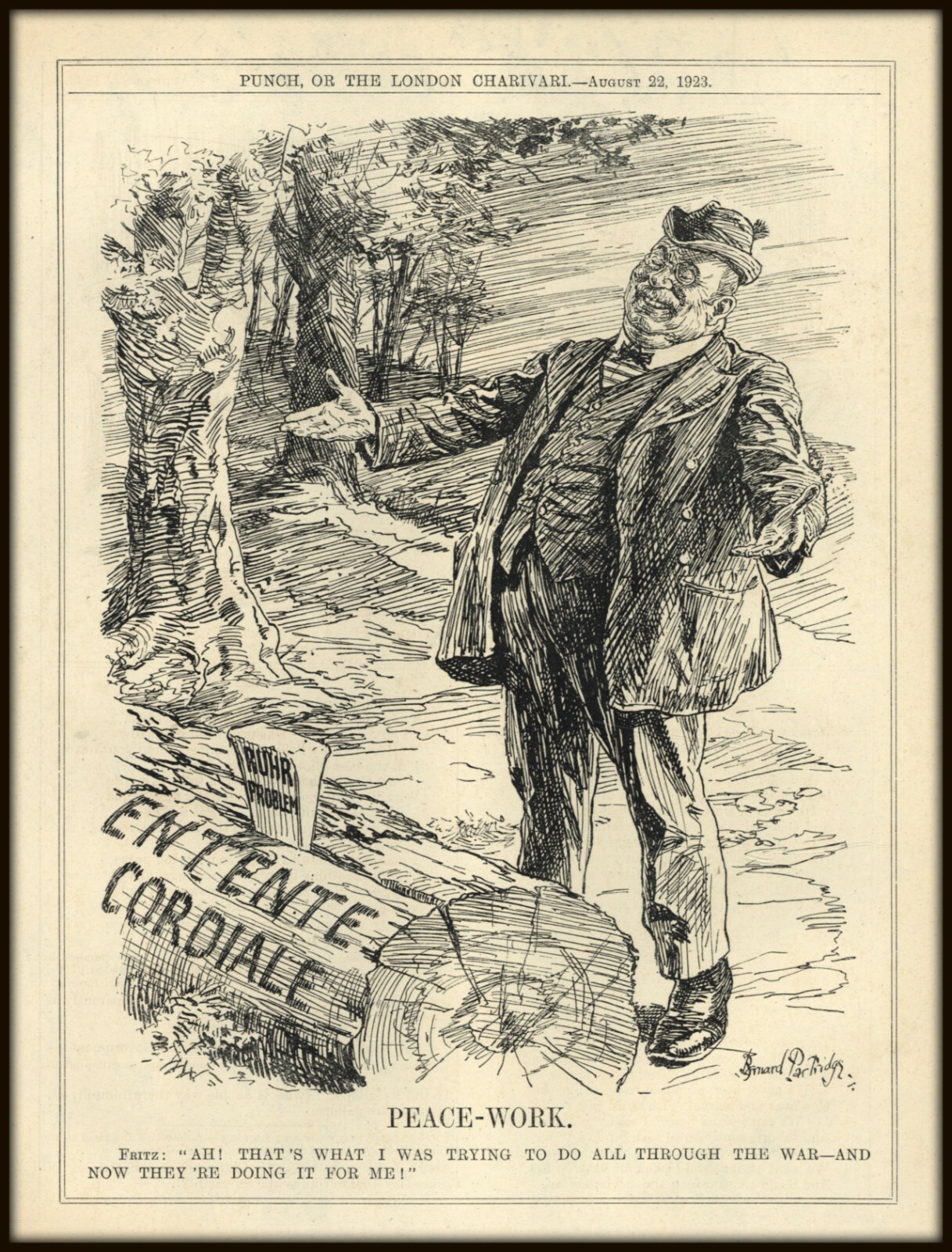 RARE 1923 POLITICAL CARTOON - OCCUPATION OF THE RUHR - "Peace Work ...