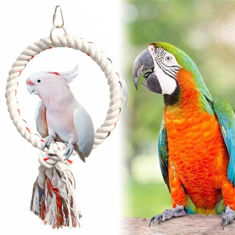 Pet Parrot Birds Cage Toy Cotton Rope Circle Ring Stand Chew Bite ...