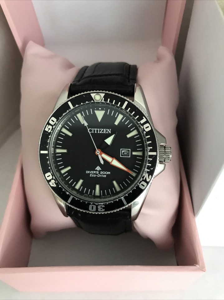 Citizen Men’s Eco Drive Promaster Divers Date Display Black Leather ...