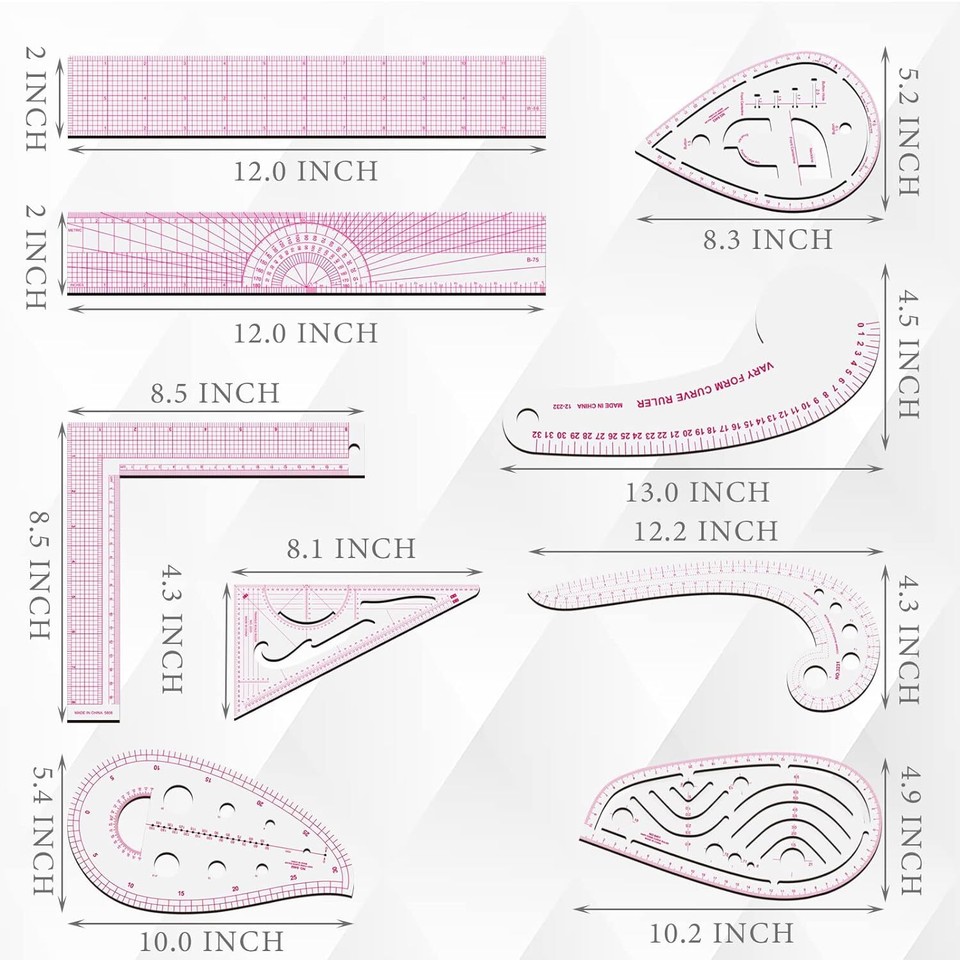 Sewing Rulers Set 9 Styles Plastic Sew French Curve Ruler, Metric ...