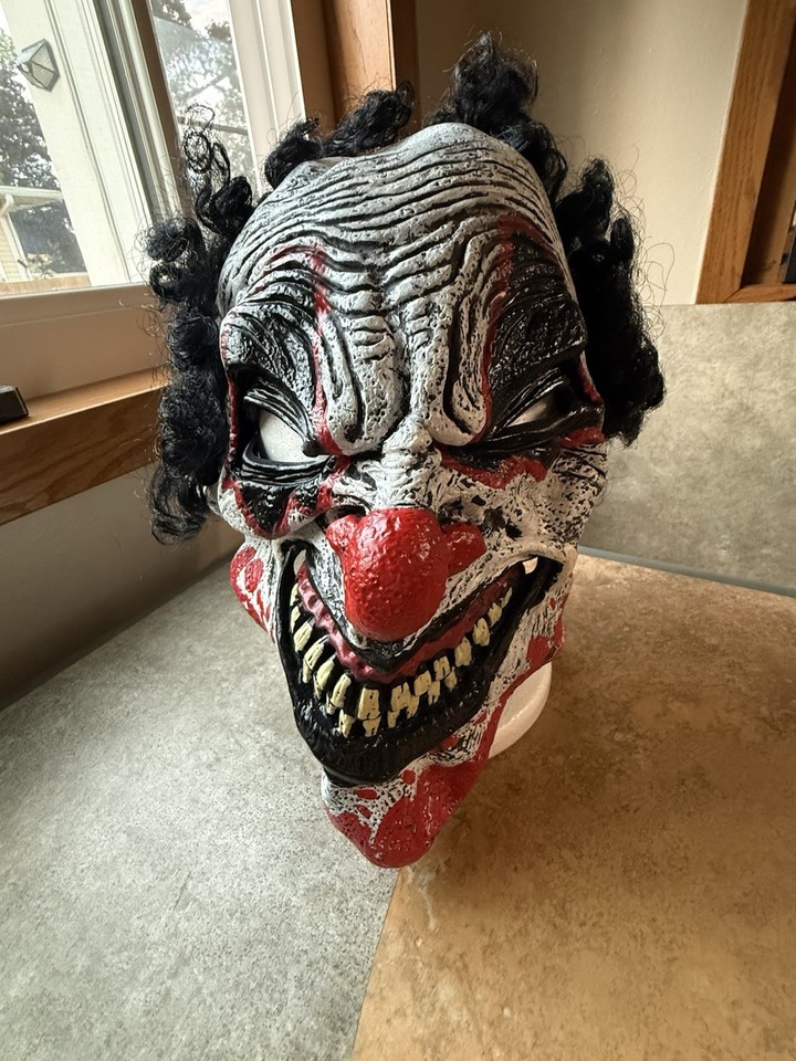 Scary Killer Clown Halloween Mask Bloody Evil Grin Latex Mask w/Hair | eBay