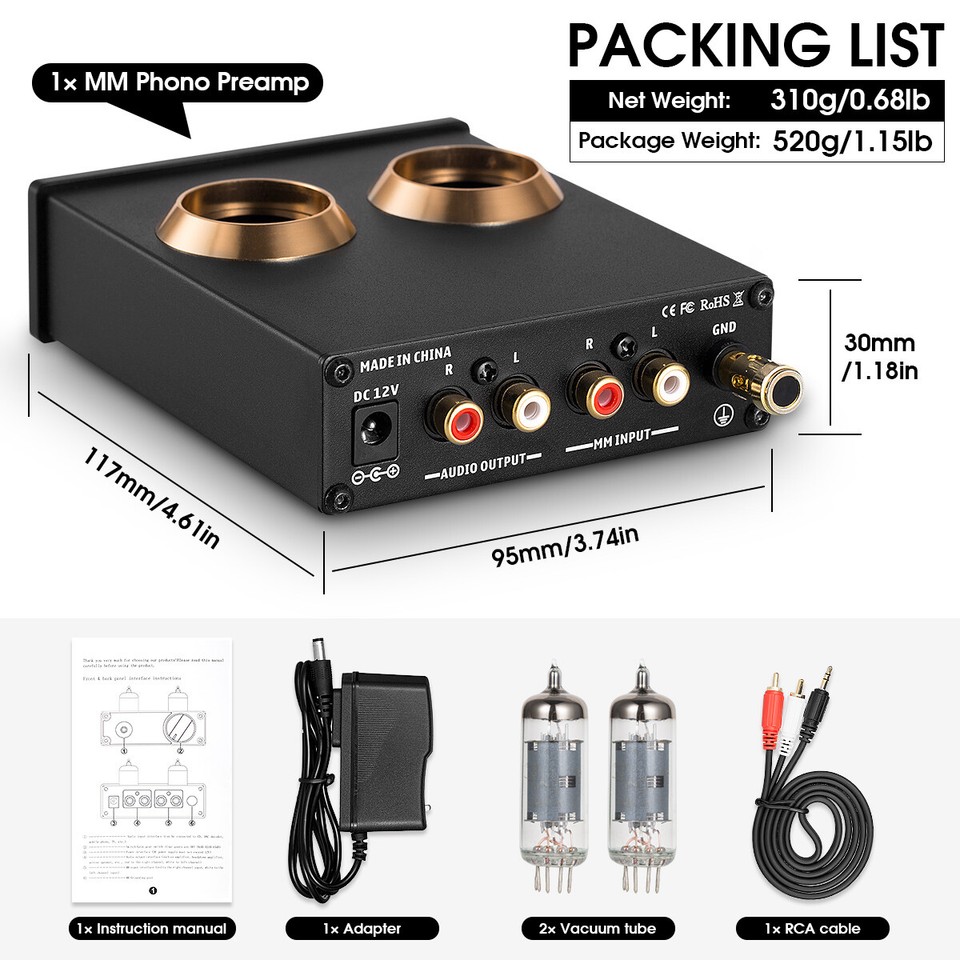 Douk Audio T3 PRO Mini MM RIAA Tube Phono Turntable Preamp Stereo ...