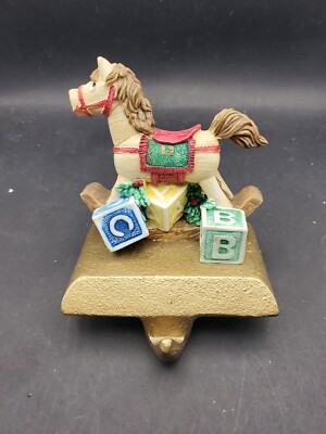 Yield House Cast Iron Stocking Holder Hanger Rocking Horse ABC Blocks ...