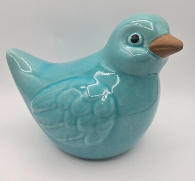 Large Teal Turquoise Ceramic Bird Figurine Bluebird Crackle Finish 7.25 ...