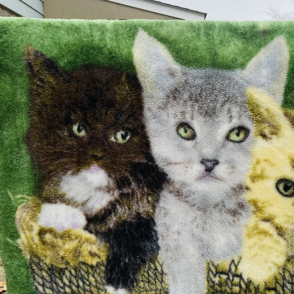 Vintage SHAVEL Blanket Luxury Plush Throw 40" x 55" Basket Of Kittens ...