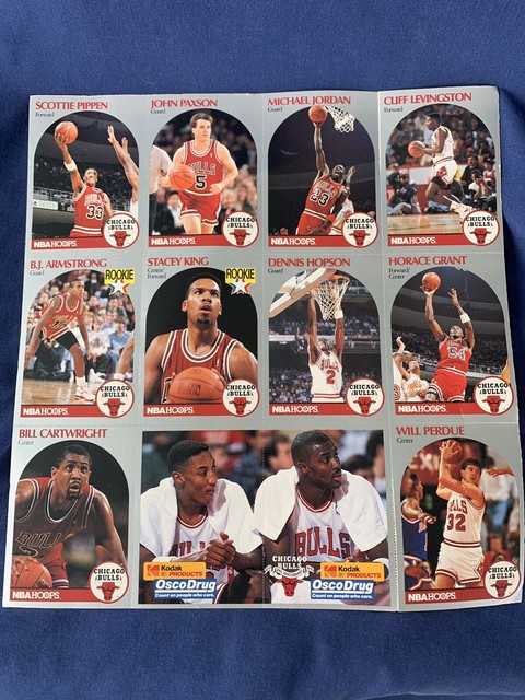 1990 91 Nba Hoops Chicago Bulls Uncut Team Sheet Osco Kodak Cards Ebay