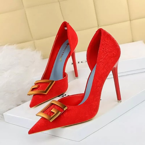 Éscarpins Chaussures Femme Talon Stiletto Rouge Or 10.5 CM Cuir ...
