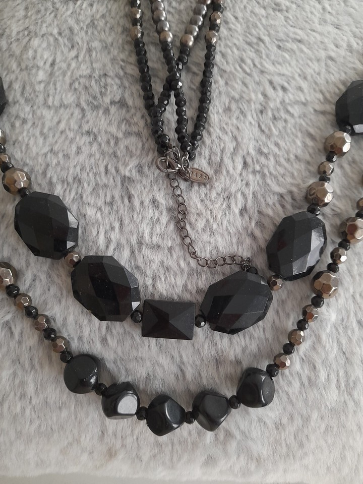 NEXT Black Grey Beaded 2 String Statement Necklace | eBay UK