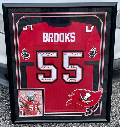 DERRICK BROOKS (Buccaneers red TOWER) Signed Autographed Framed Jersey ...