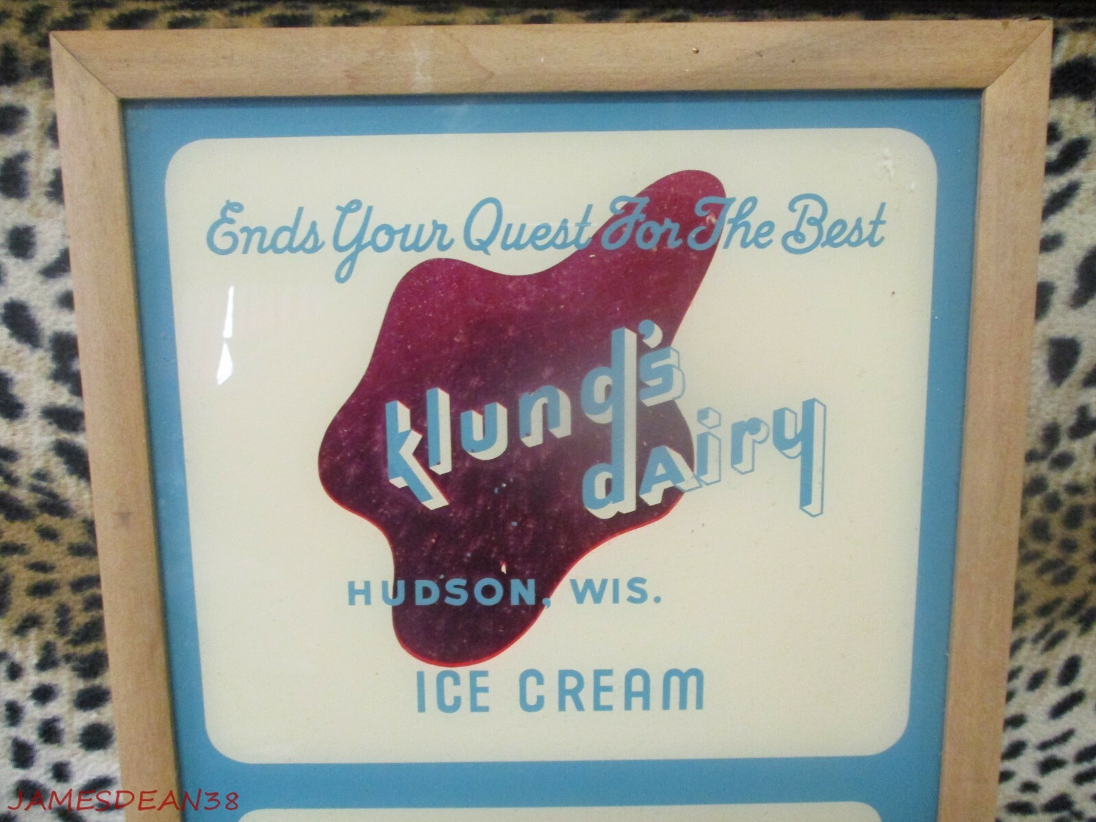 KLUNDS ICE CREAM DAIRY SIGN REVERSE PAINTED HUDSON WISCONSIN PERMA ...