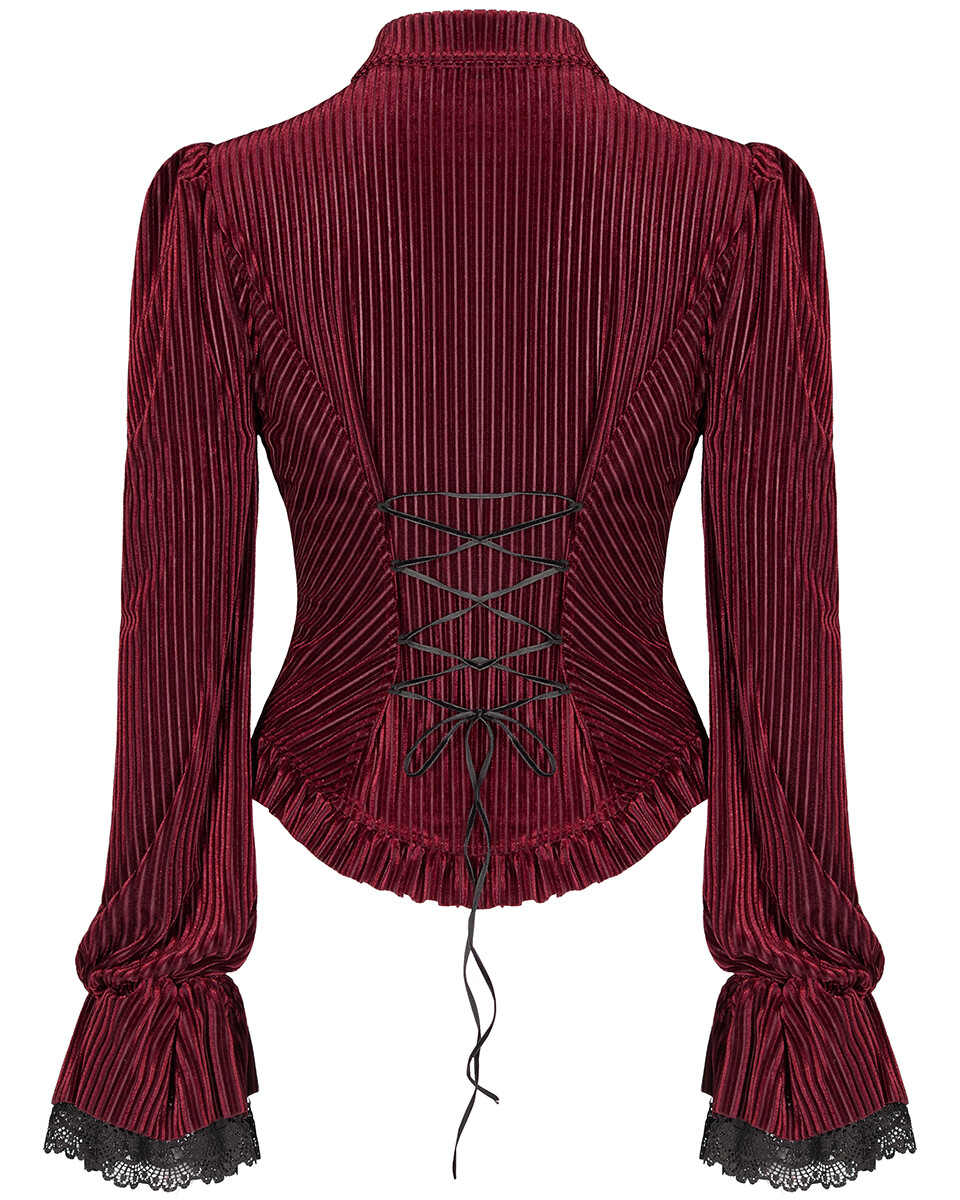 Punk Rave Womens Gothic Steampunk Blouse Top Shirt Red Velvet Victorian ...