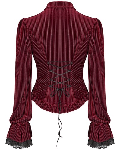 Punk Rave Womens Gothic Steampunk Blouse Top Shirt Red Velvet Victorian ...