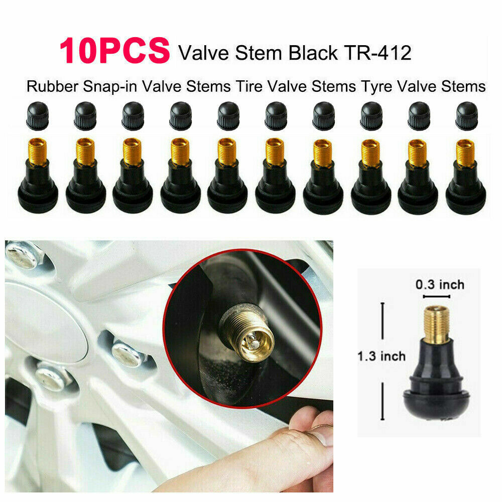 10x Car Auto TR 412 Snap In Tyre (Tire) Valve Rubber Tubeless Short ...