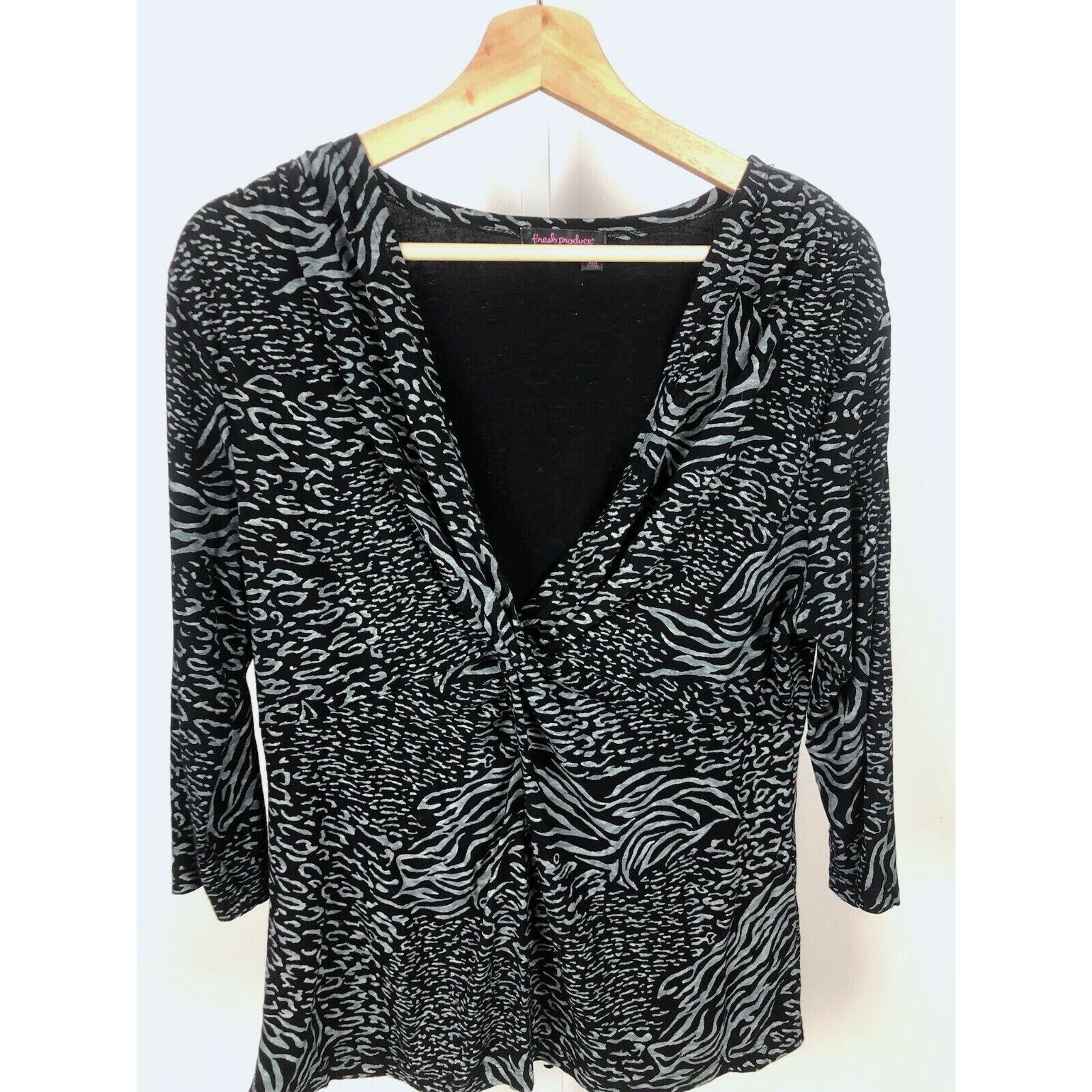 FRESH PRODUCE Fixed Wrap Top 3/4 Sleeve Animal Print … - Gem
