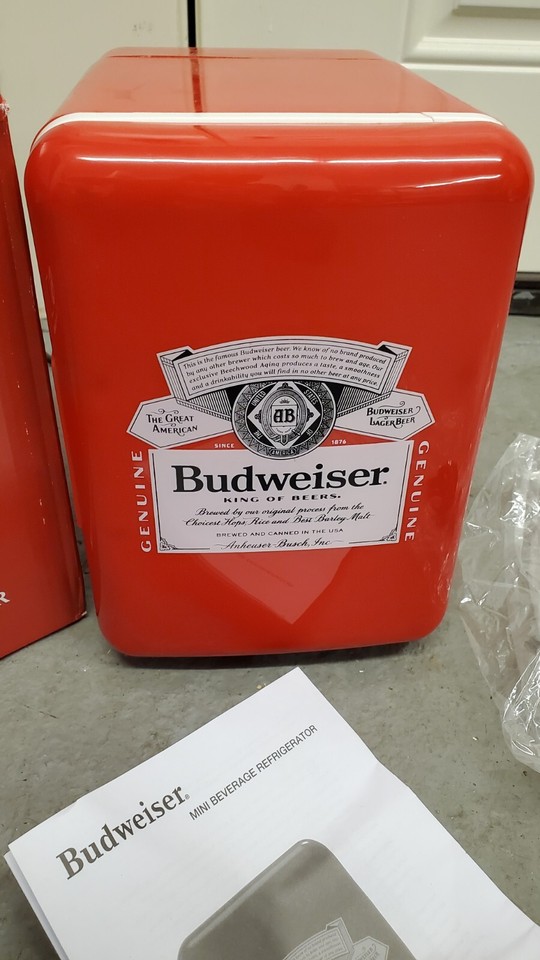 Budweiser Beer Red White Blue Mini Fridge Compact Refrigerator 6 Cans ...