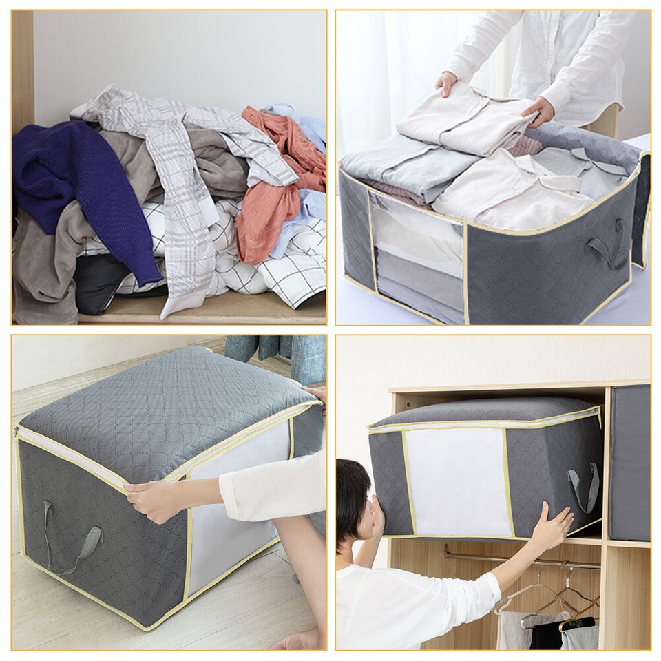 X Large Clothes Quilt Blanket Storage Bag Fabric Organizer Foldable ...