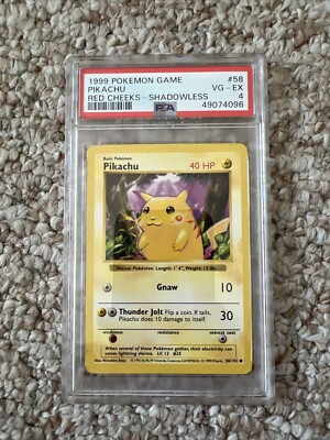 1999 Pokemon Base Set Pikachu Shadowless Red Cheeks 58/102 PSA | eBay
