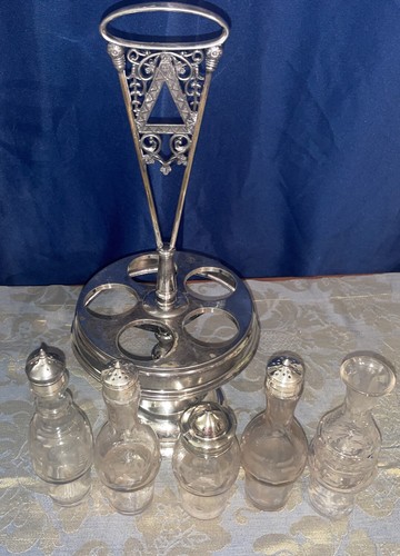 Antique Rogers Triple Silver Plate Castor , Cruet Set 5 Jars Etched as ...
