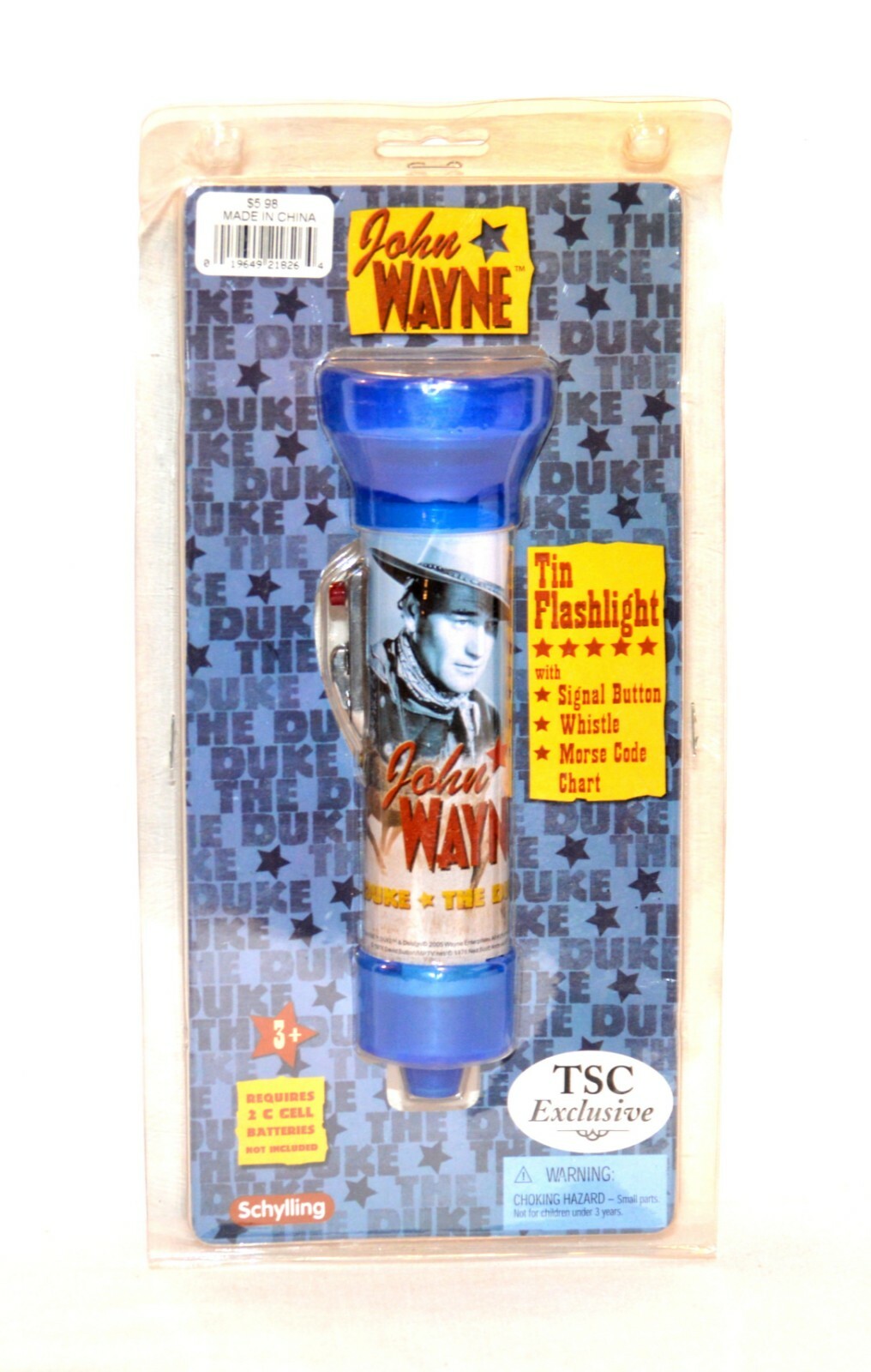 John Wayne Tin Flashlight with Signal Button/Siren/Morse Code Chart ...