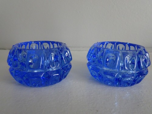 (2) Summit Glass THUMBPRINT Open Salt Dip Cellar Westmoreland Mold BLUE ...
